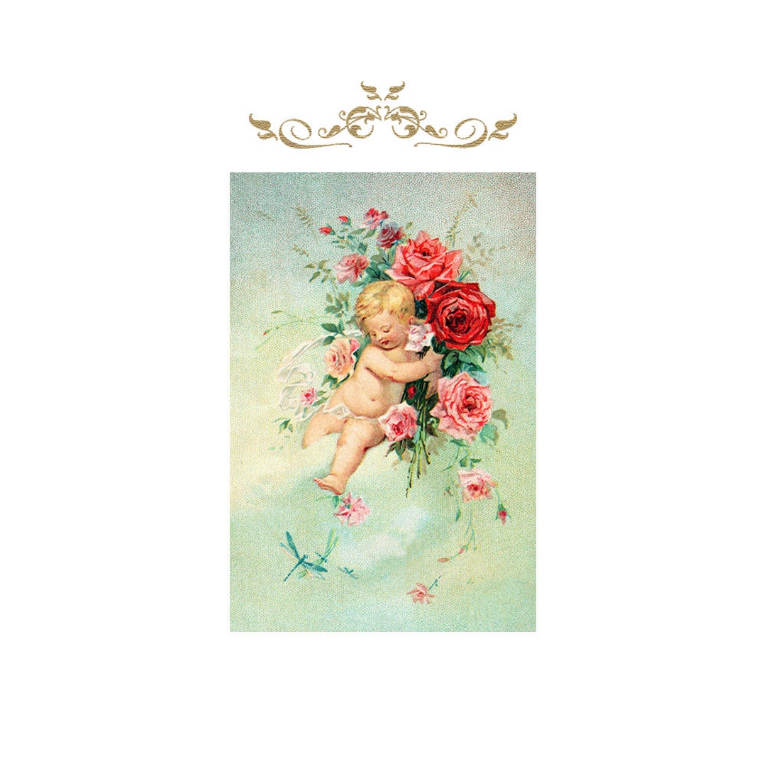 Victorian Cherub With Roses Vintage Image Poster Print Paper or Foam ...