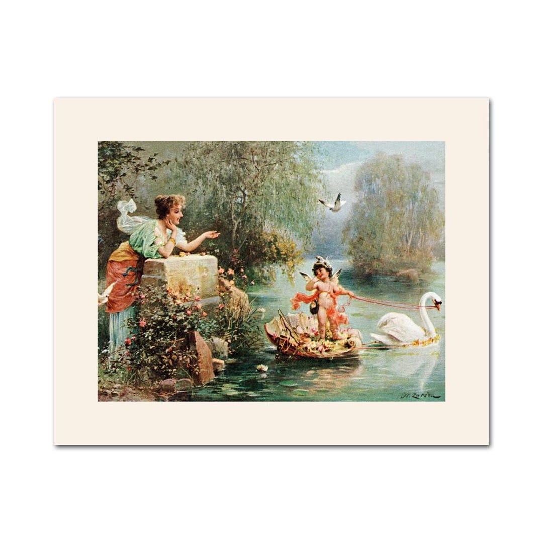 Cupid With A Swan by Zatzka Antique Image Poster Print - Etsy