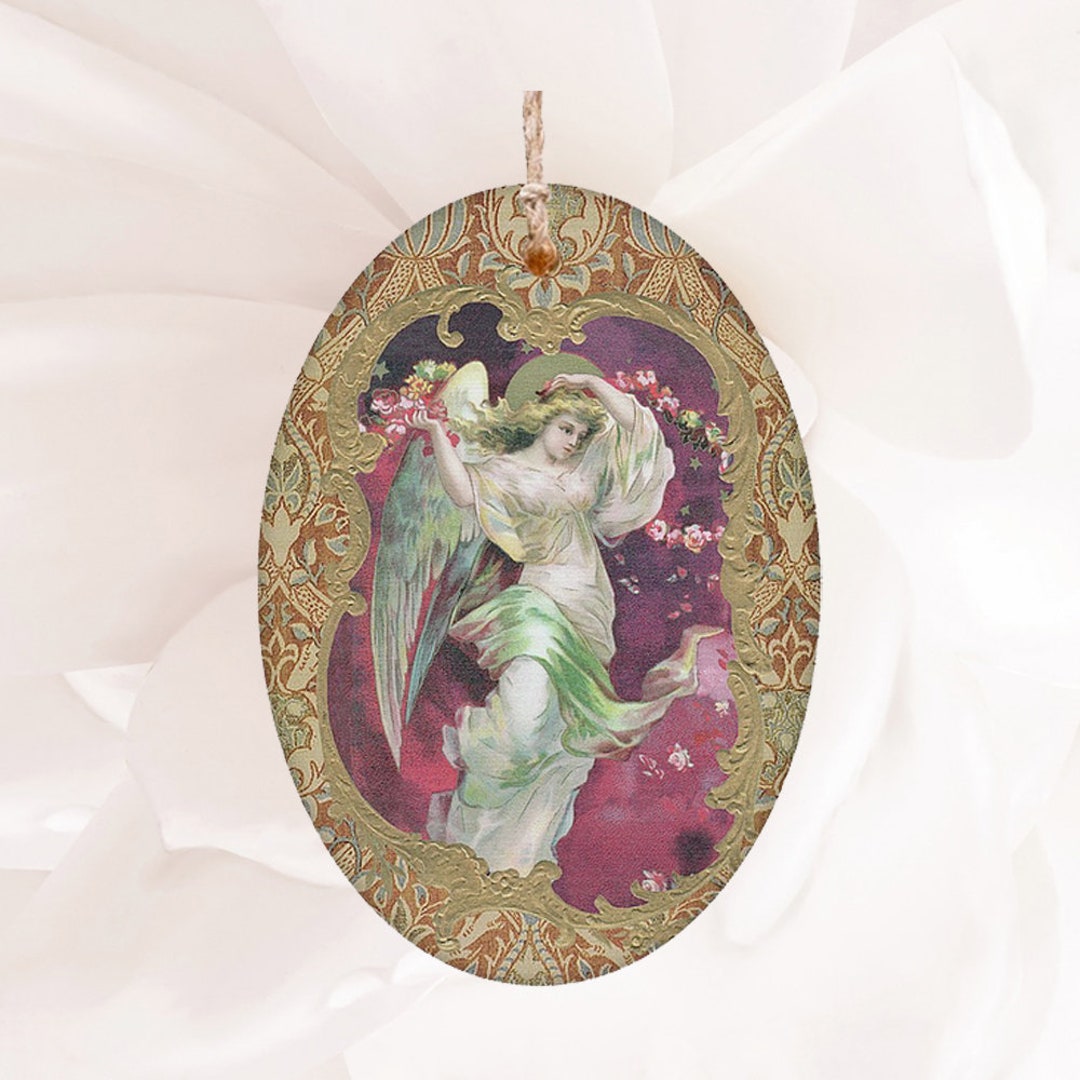 Angel With Roses Hanging Wood Ornament Magnet - Etsy