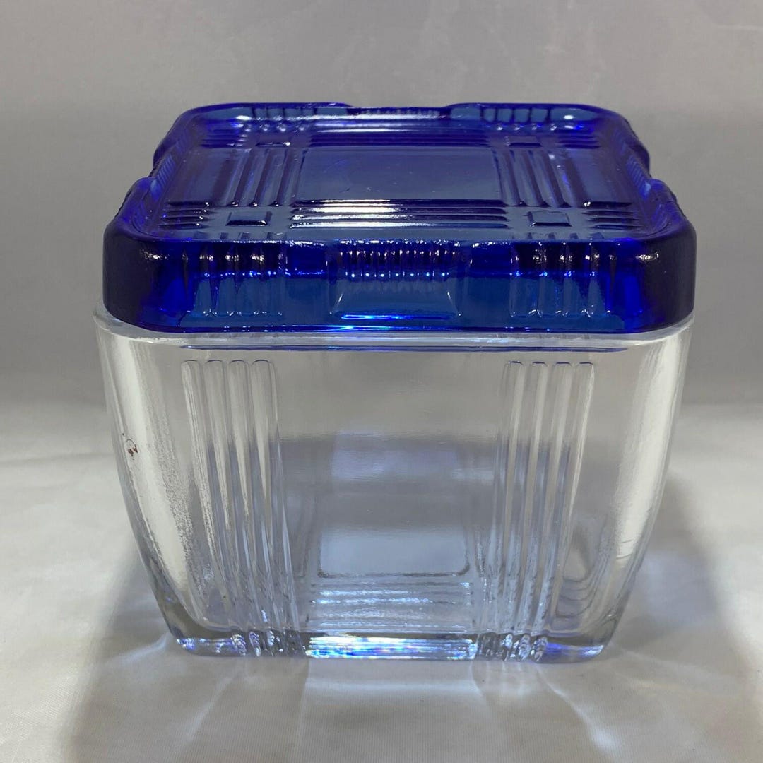 Vintage 1930s Depression Era Crisscross 4x4 Refrigerator Dish Cobalt ...