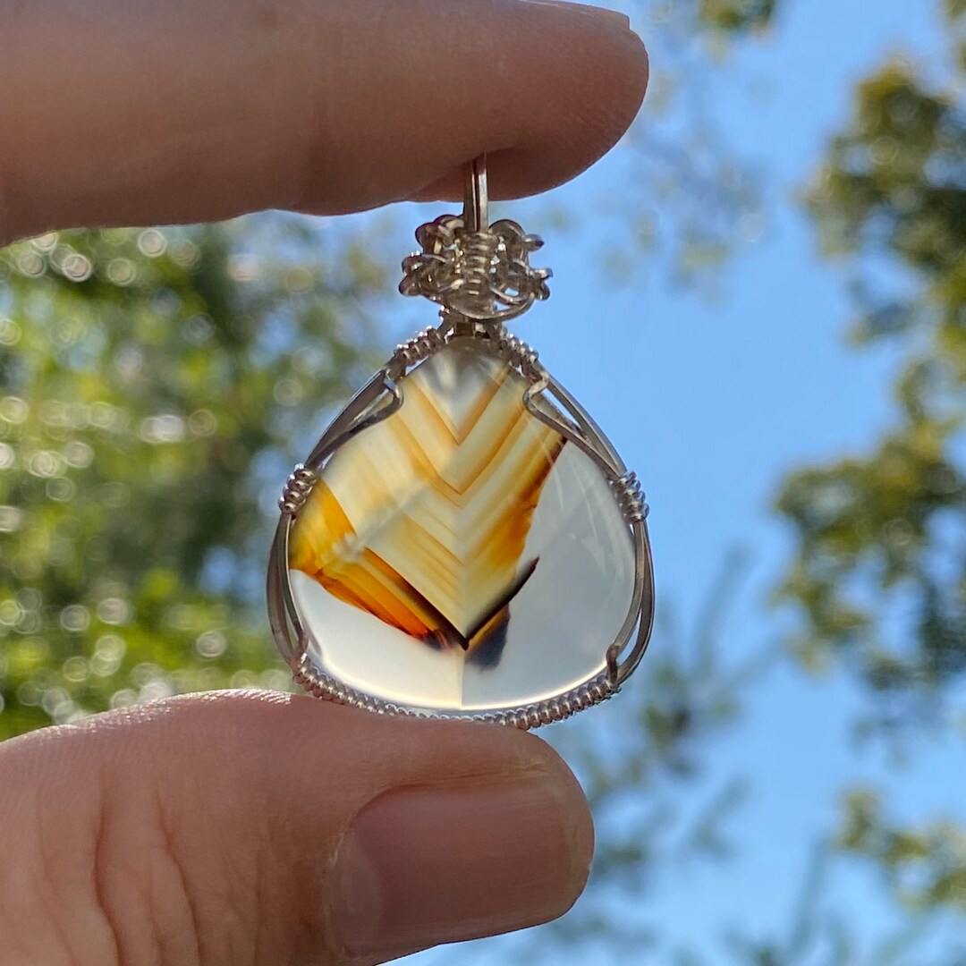 Montana Agate Pendant, Wire Wrapped Pendant, Handmade Sterling Silver ...