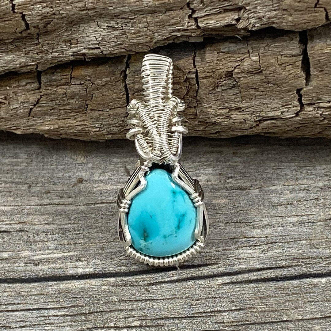 Blue Moon Turquoise Pendant: Wire Wrapped Sterling Silver Jewelry - Etsy