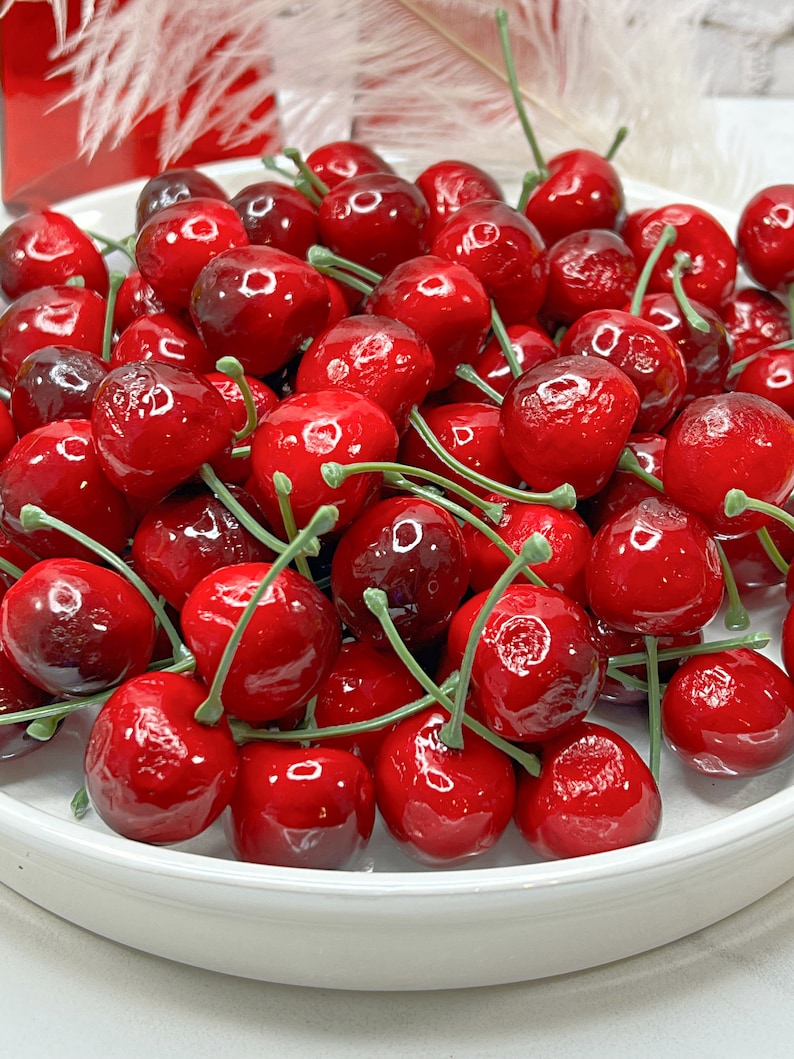 Set of 10 Fake Life Size Cherries With A Little Dark - Etsy