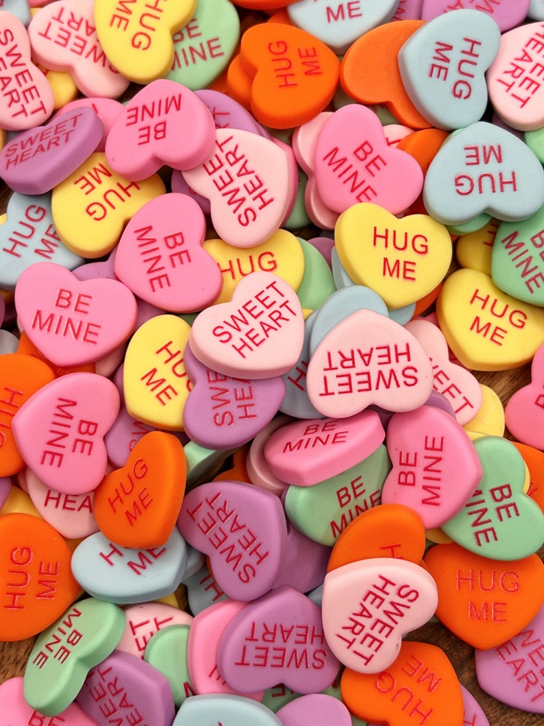 Set of 7 Fake Conversation Hearts Sweet Tart Cabochon - Etsy
