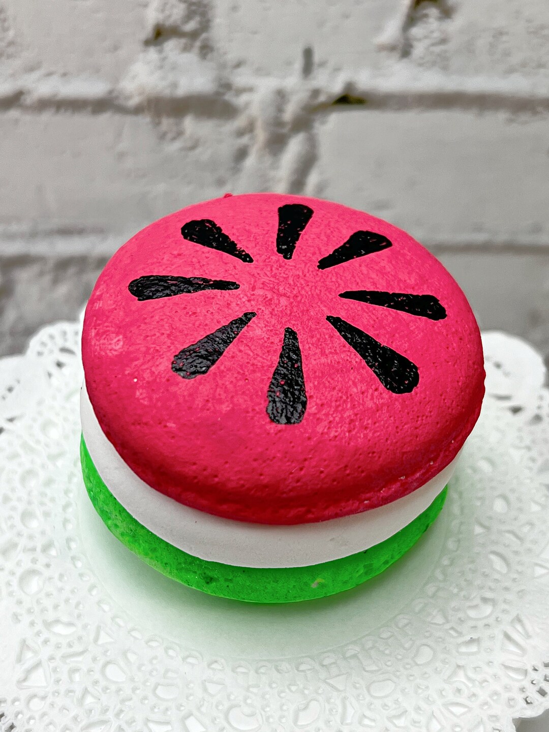 Faux Watermelon Macaroon * Creamy White Icing and Seeds, Fake Food ...