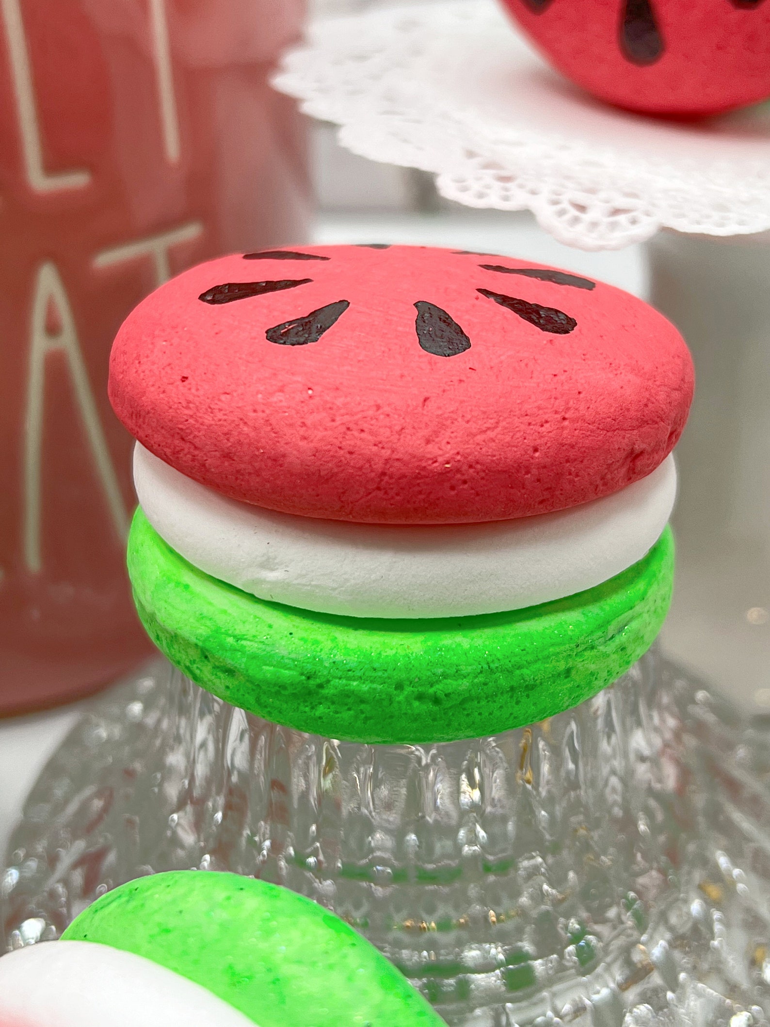 Faux Watermelon Macaroon * Creamy White Icing and Seeds, Fake Food ...