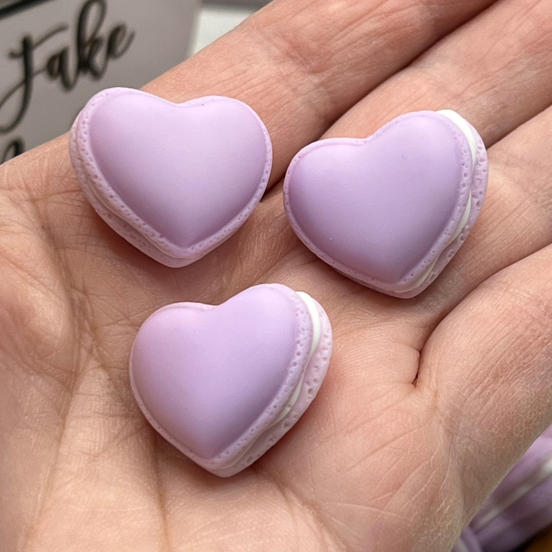 Set of 2 * Fake Heart Macaron, Pastel Heart, Pink, Purple, Peach ...