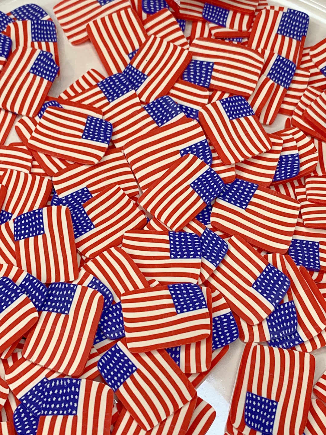 Set of 10 * American Flags Fimo Slices Red White Blue, Flag, Memorial ...