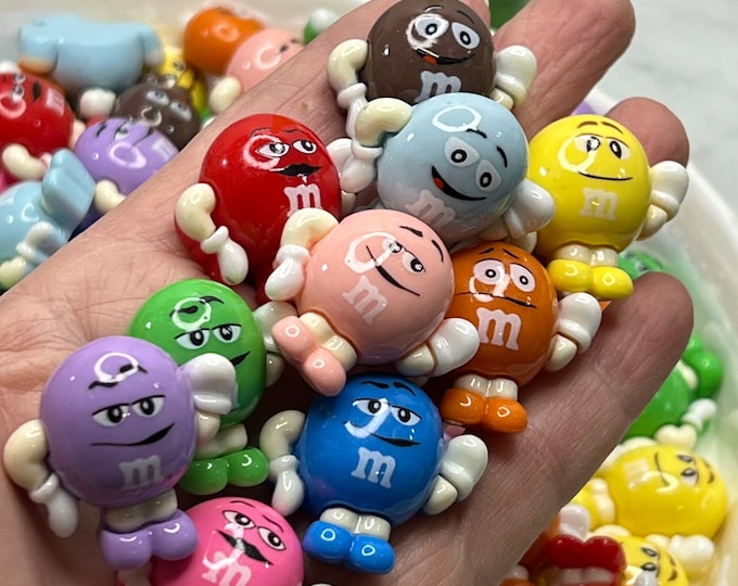 Set of 10 Mixed Faux M&M With Full Bodies, Fake Candy M and M Cabochon ...