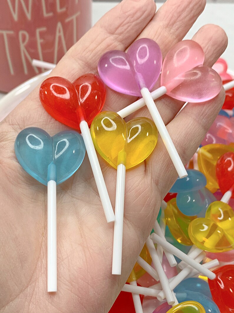 Set of 5 - Fake Heart Shaped Transparent Lollipops, Heart Shaped Fake ...