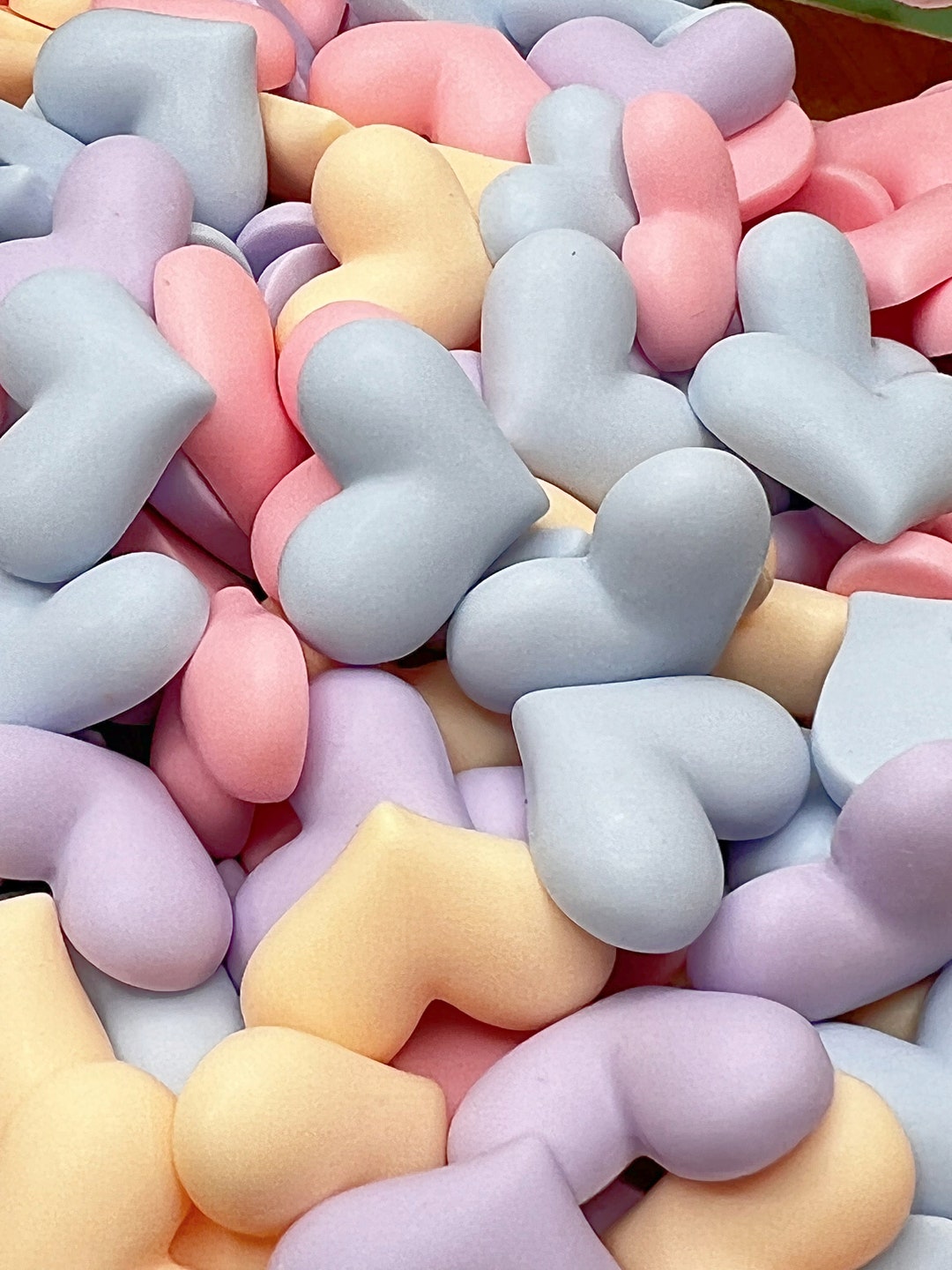 Set of 12 * Fake Pastel Hearts, Resin, Pink, Fake Heart, Easter Flat ...