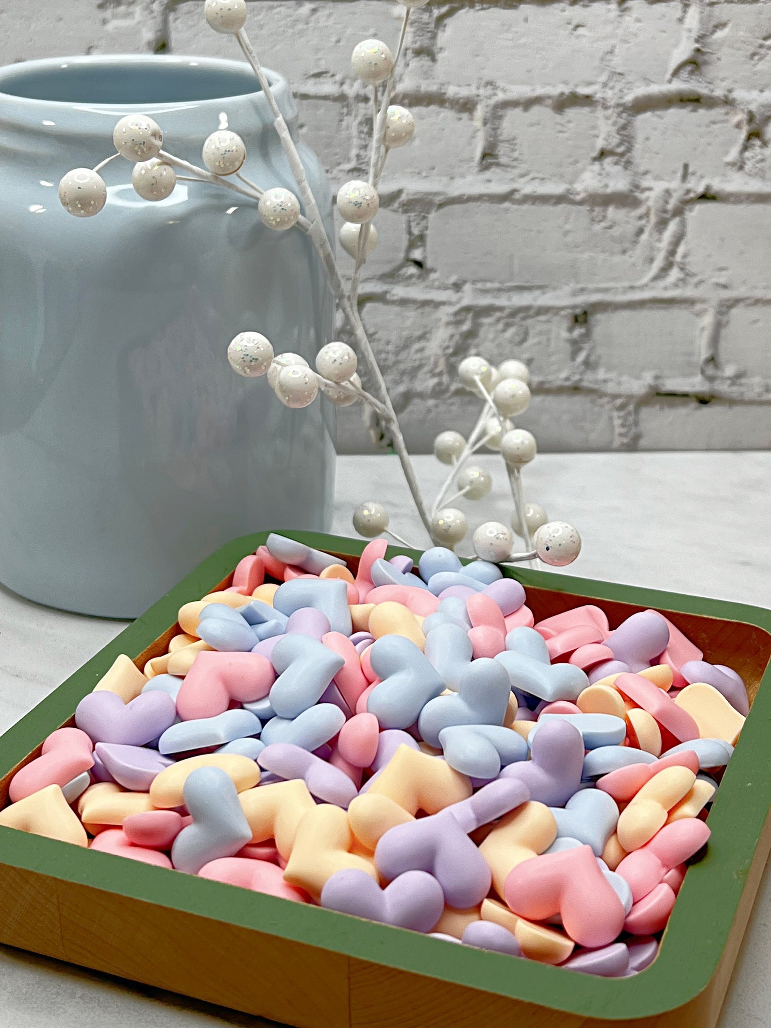 Set of 12 * Fake Pastel Hearts, Resin, Pink, Fake Heart, Easter Flat ...