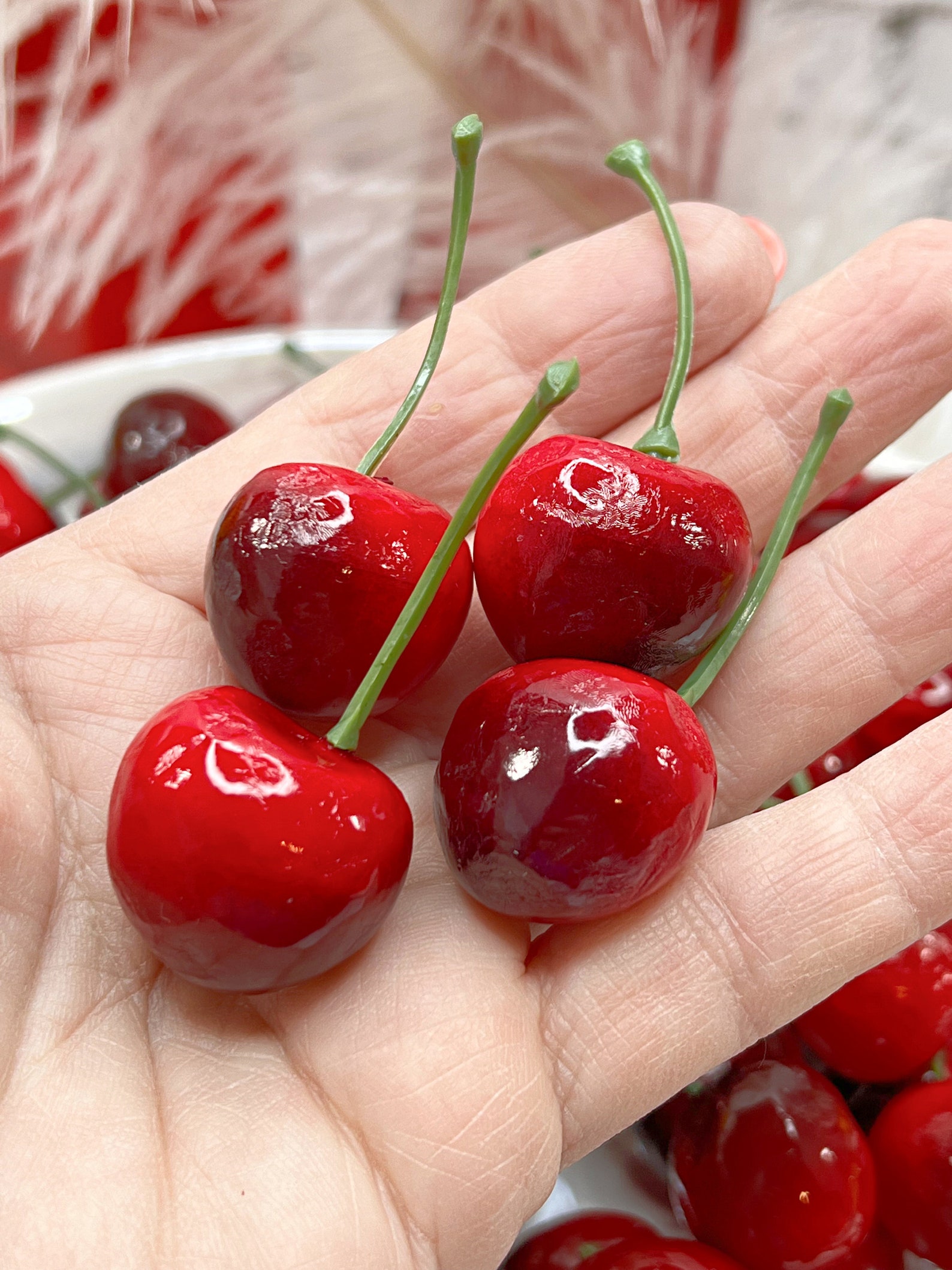 Set of 10 Fake Life Size Cherries With A Little Dark - Etsy