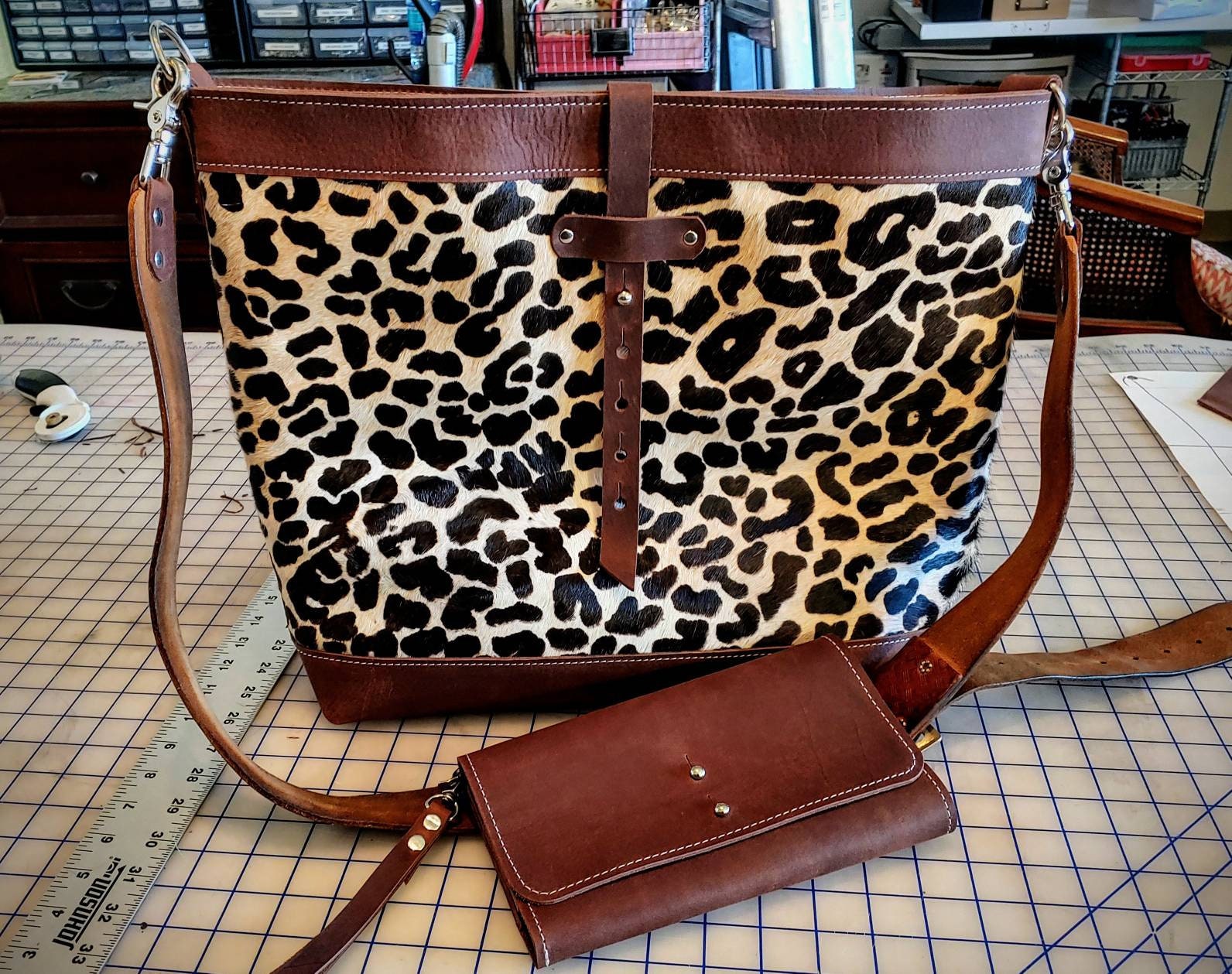 XL Leather Tote, Hair on Cowhide, Goat Hide, Leather Trim, Leather Tote ...