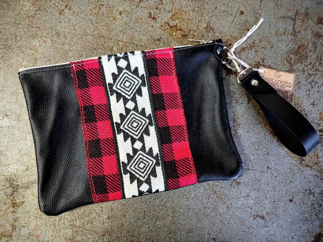 Buffalo Check, Geometric, Zipper Bag, Makeup Bag, Clutch, 12" X 8 ...