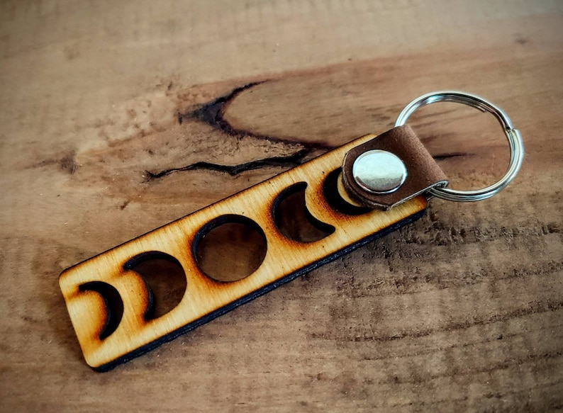 Moon Phases Laser Cut Wood Earrings Wood Keychain 24 Color - Etsy