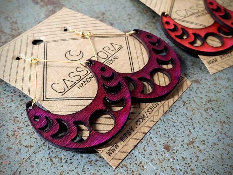 Moon Phase, Crescent Moon, Laser Cut Wood Earrings, Cut Out, Light ...