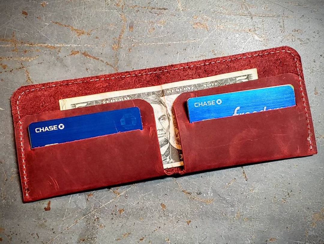 2 Pocket Leather Bifold Wallet, Minimalist Wallet, One Piece Wallet ...