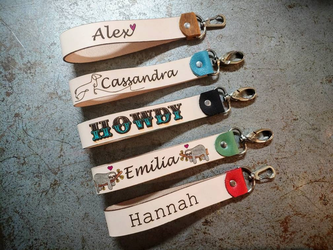 CUSTOM Leather Wristlet Strap, Leather Key Chain Clip, Holds 3+ Key ...