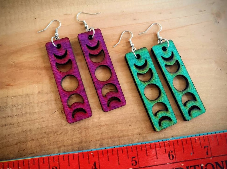 Moon Phases Laser Cut Wood Earrings Wood Keychain 24 Color | Etsy