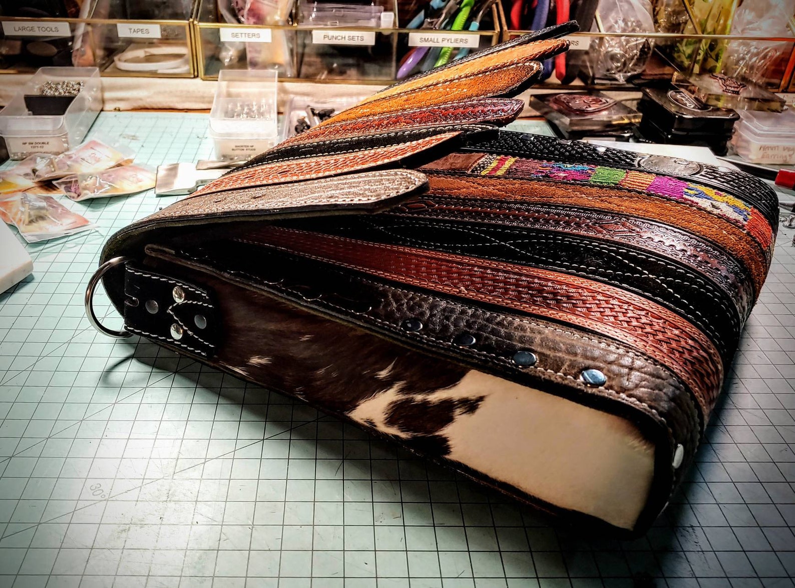 Leather Satchel, Repurposed Belts Bag, Leather Crossbody, Upcycled, One ...