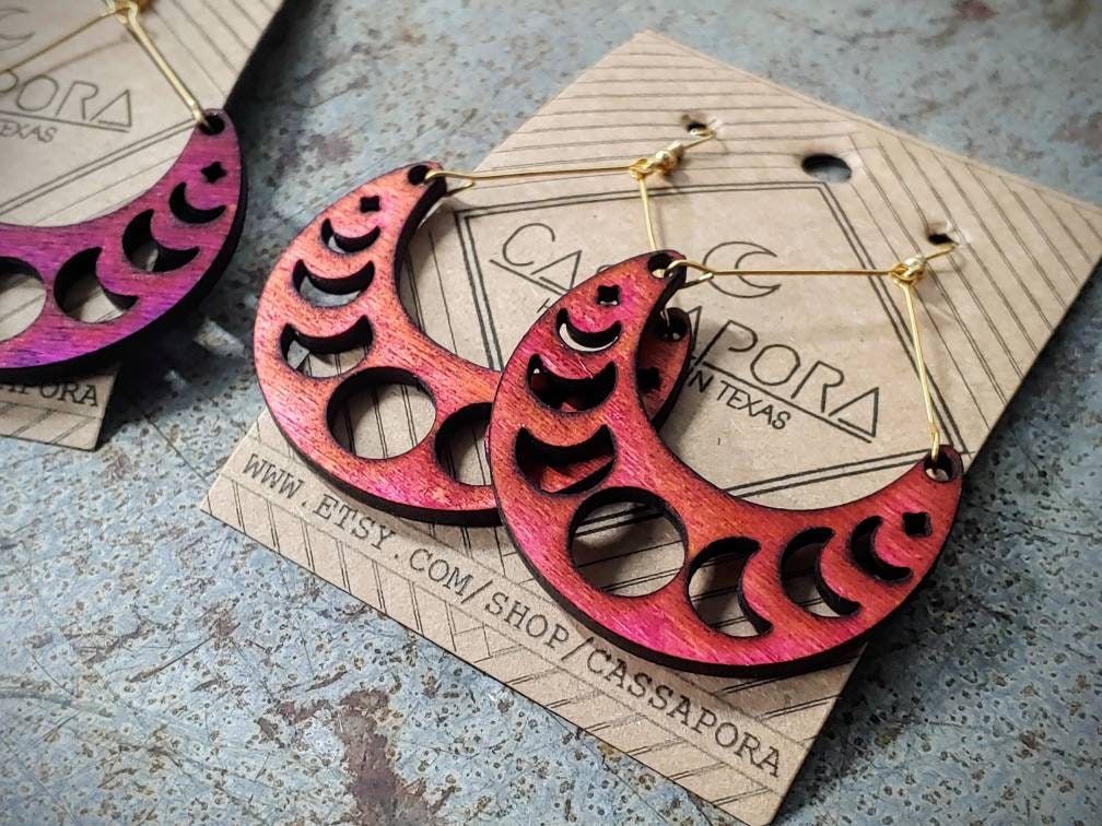 Moon Phase Crescent Moon Laser Cut Wood Earrings Cut Out | Etsy