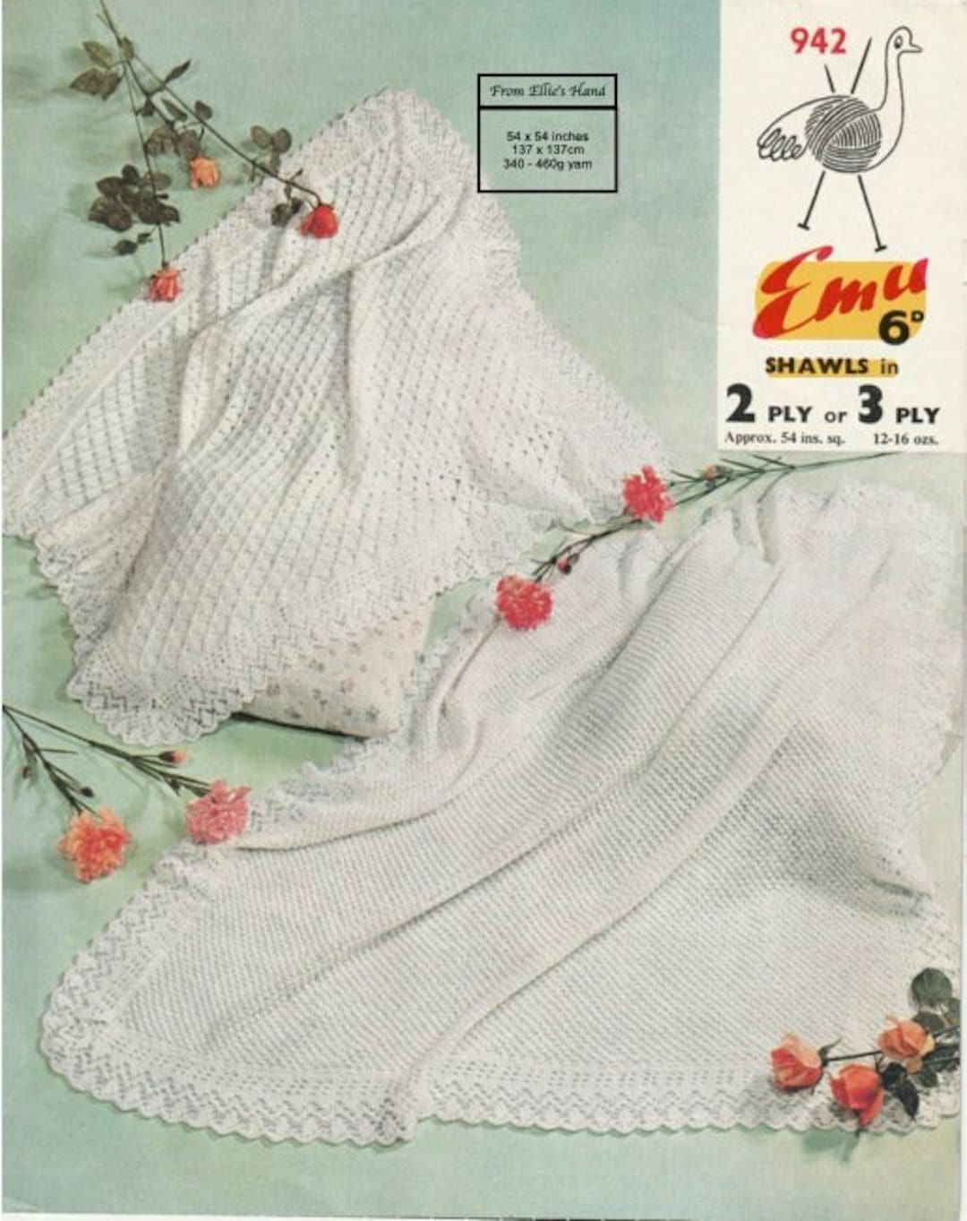 1960s Vintage Knit Baby Shawl Pattern, Two Yarn Options (PDF Download ...