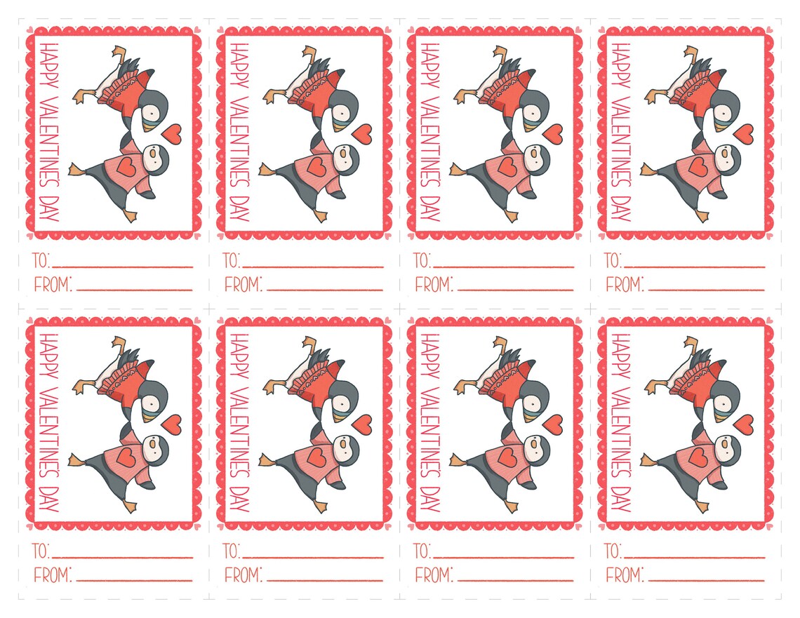Penguin and Puffin Valentine's Day Cards School Valentine, Print ...