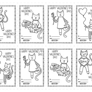 Set of 4 Color-in Cat Valentine's Day Cards - Print Yourself, Kids ...
