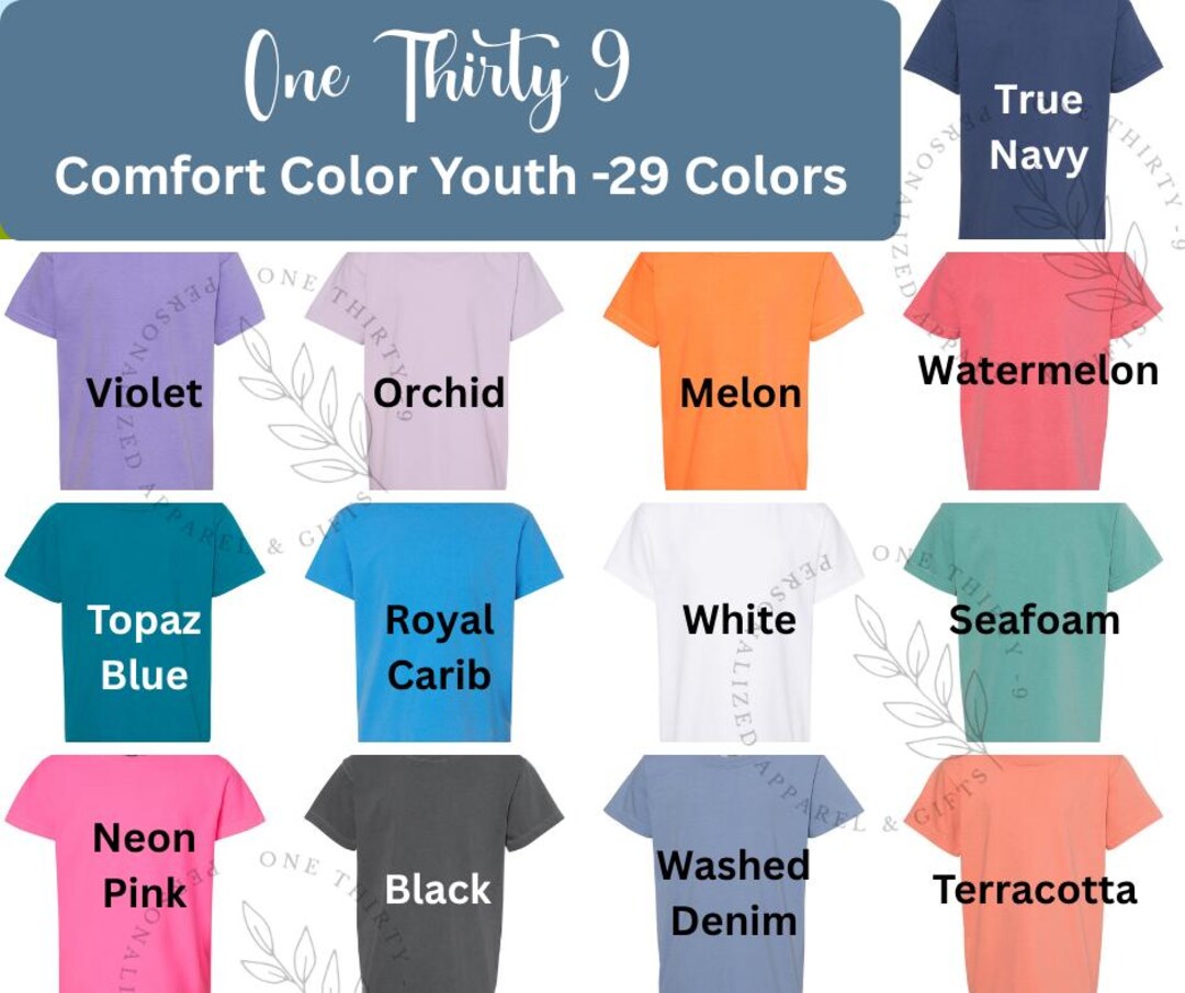 Youth Comfort Color Blank T-shirts - Cotton - Short Sleeve - Pigment ...