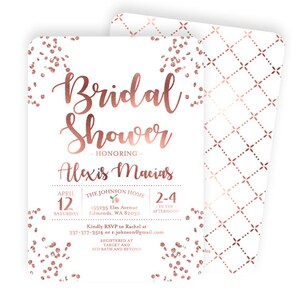 Rose Gold and White Bridal Shower Invitation, Rose Gold, Glitter ...