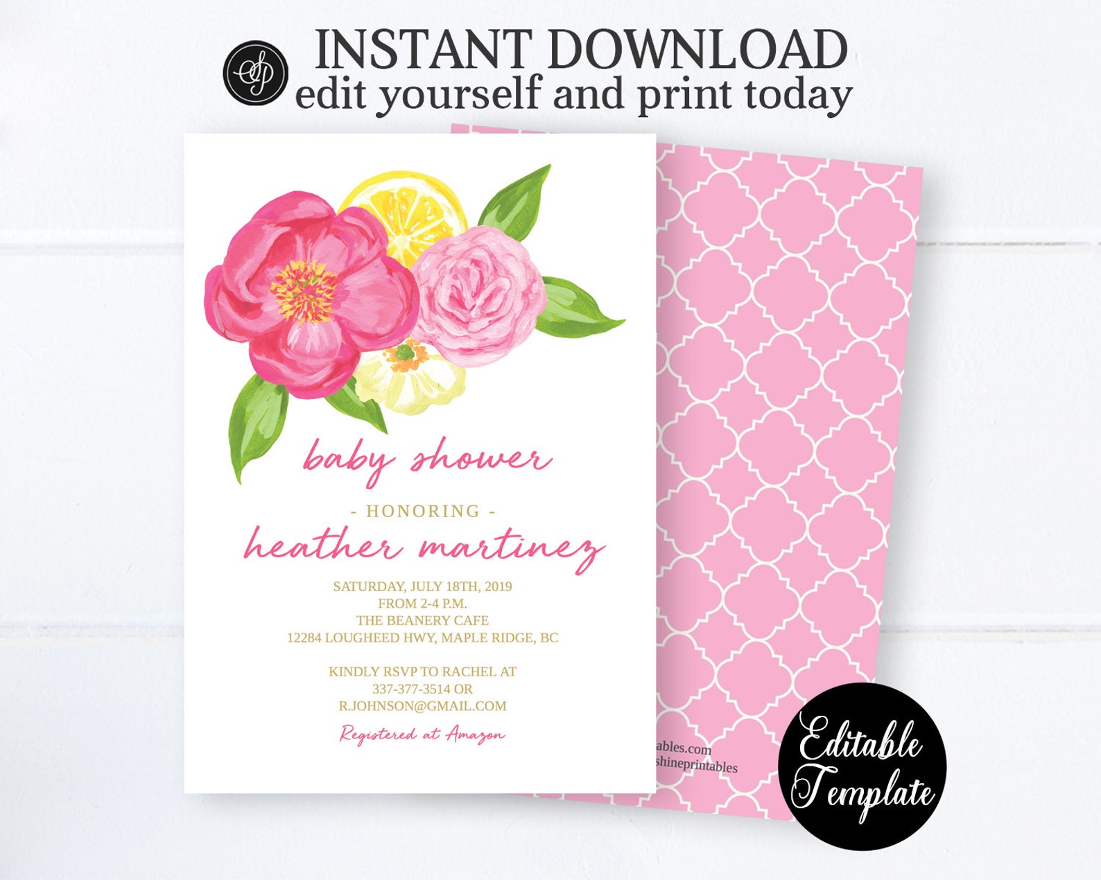 Floral Lemon Baby Girl Shower Invitation Lemon Theme Baby - Etsy