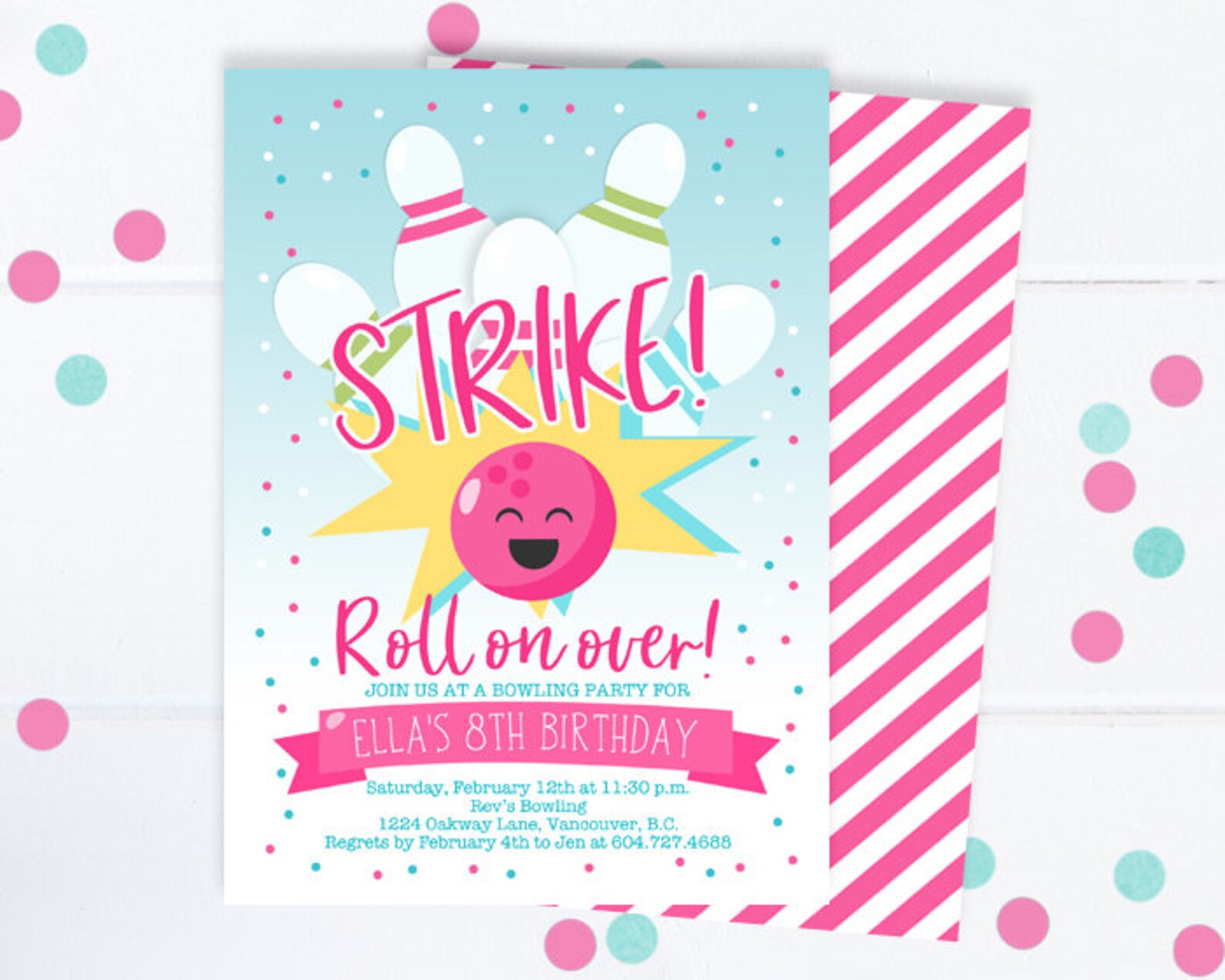 Bowling Birthday Invitation Girl Bowling Party Invite Birthday | Etsy