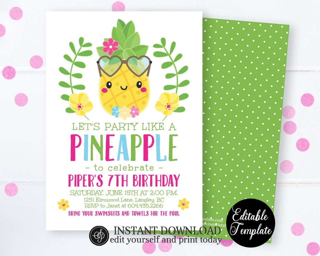 Let's Party Like a Pineapple Invitation, Pineapple Birthday Invitation ...