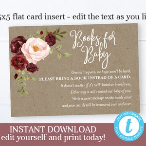 Rustic Kraft Floral Books for Baby Insert, Rustic Baby Shower Bring a ...