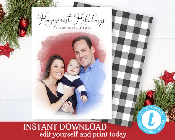 Photo Holiday Card Printable Buffalo Check Christmas Cards with Photo ...