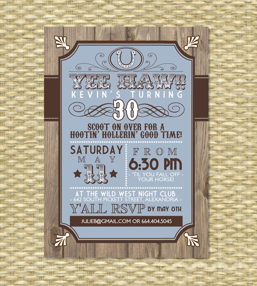 Country Western Adult Birthday Invitation Western Theme 30th Birthday ...