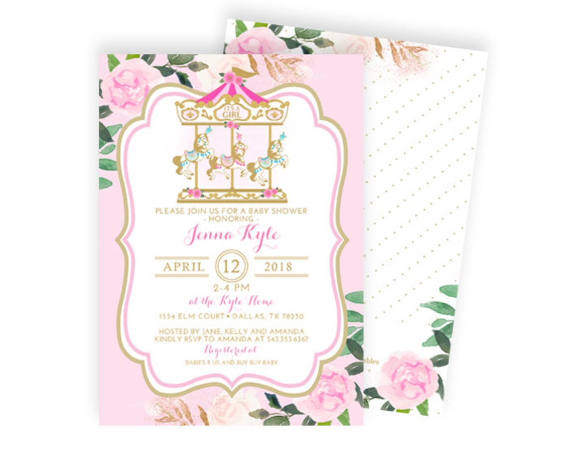 Vintage Carousel Baby Shower Invitation Girl Baby Shower | Etsy