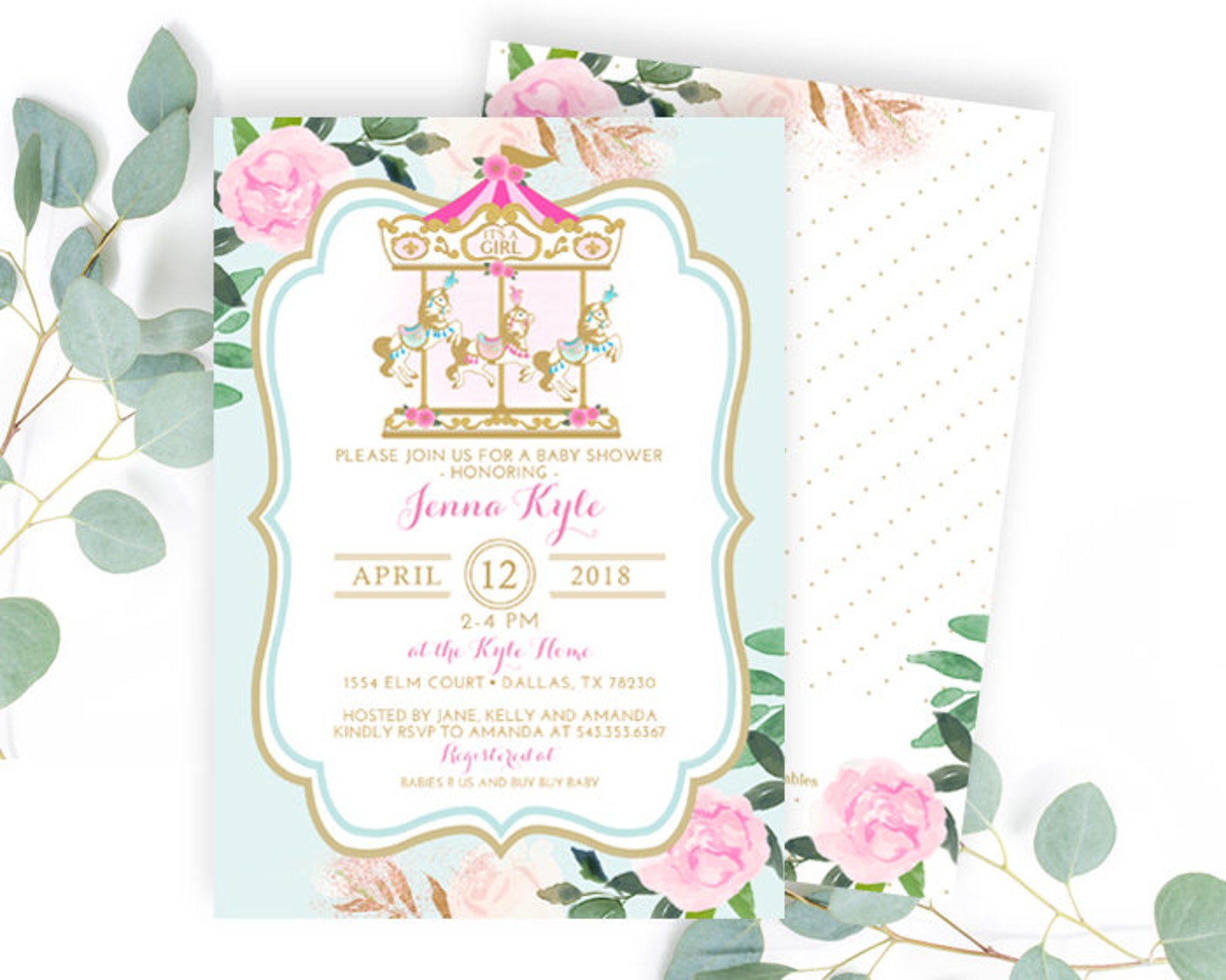 Vintage Carousel Baby Shower Invitation Girl Baby Shower - Etsy