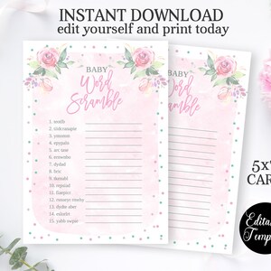 Baby Shower Game Baby Word Scramble Game Blush Pink Floral - Etsy