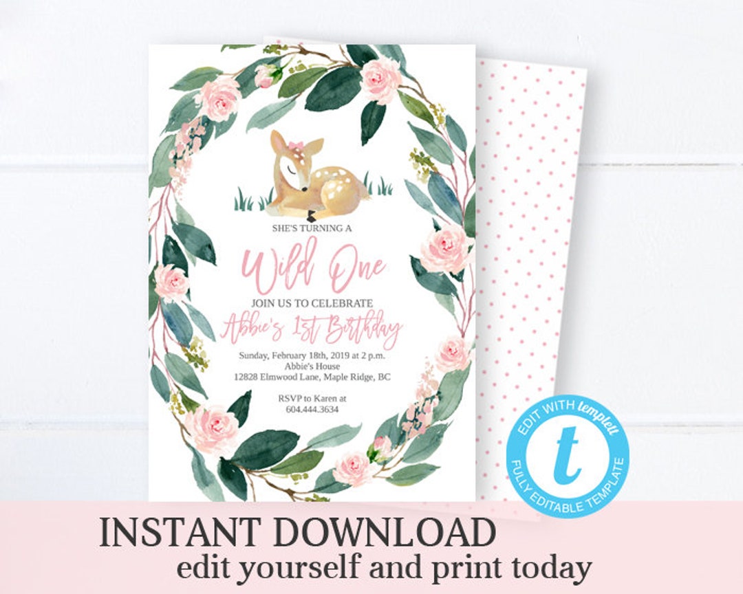 Wild One Birthday Girl Invitation Printable Invitation - Etsy