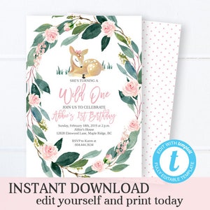 Wild One Birthday Girl Invitation Printable Invitation - Etsy