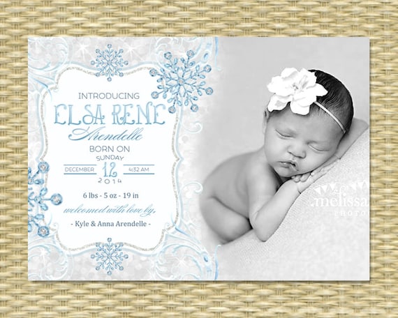 Winter Baby Announcement Snowflake Frozen Birth Announcement Glitter ...