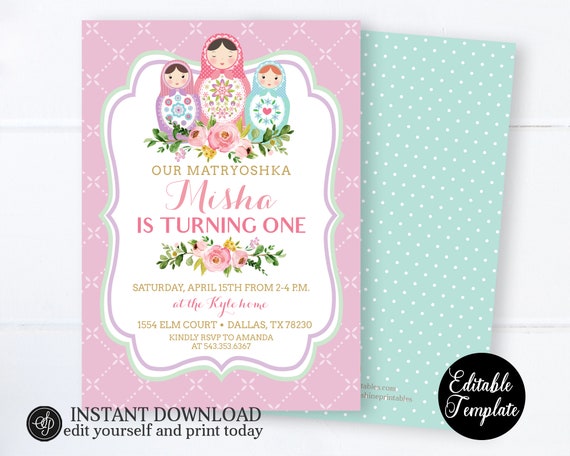 Matryoshka Birthday Party Invitation Template, INSTANT DOWNLOAD ...