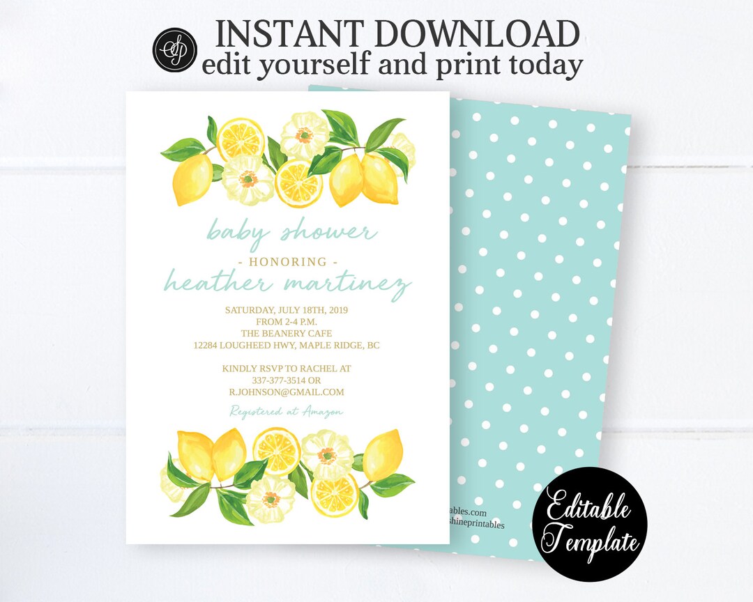 Baby Boy Shower Invitation Lemon Theme Baby Shower Invitation - Etsy