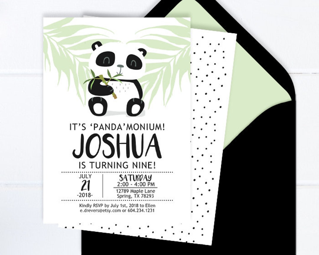 Panda Birthday Invitation, Panda Party Invite, Kids Birthday Invitation ...