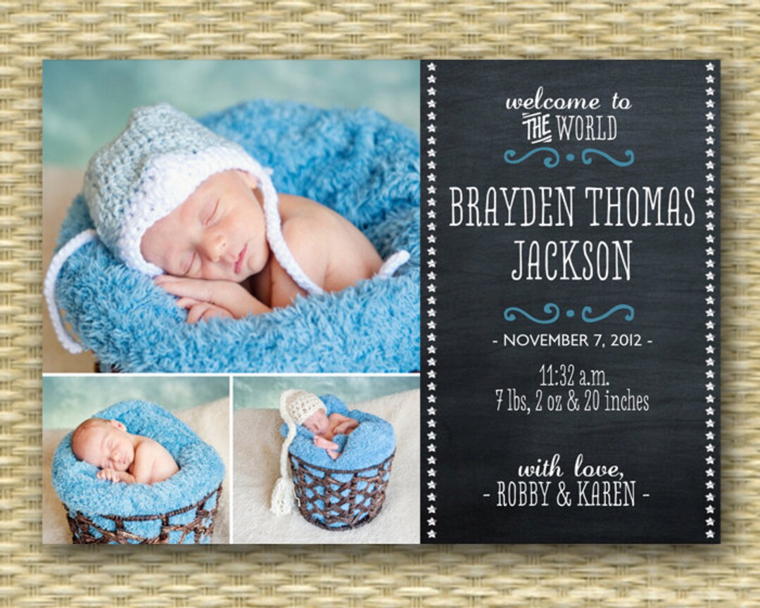 Chalkboard Birth Announcement Baby Announcement Baby Boy Birth ...