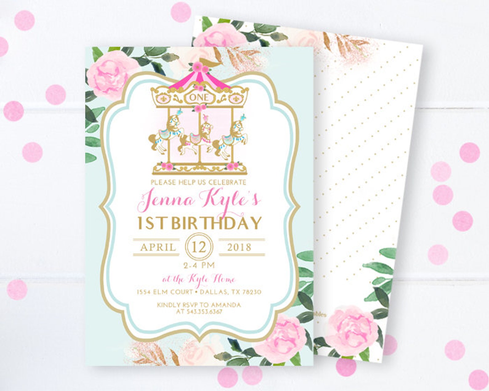 Carousel Birthday Invitation Pink and Gold 1st Birthday - Etsy