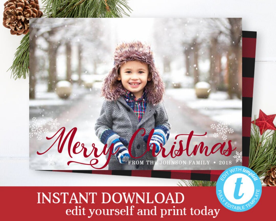 Script Merry Christmas Photo Card INSTANT DOWNLOAD Holiday Photo Cards ...