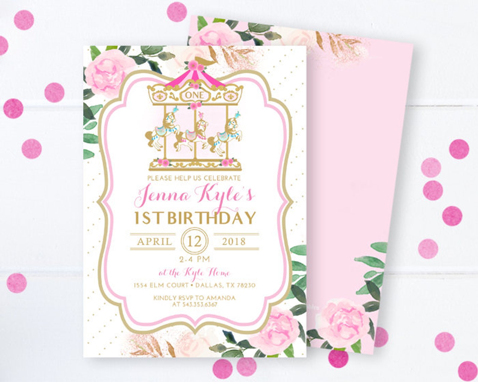 Carousel Birthday Invitation Pink and Gold 1st Birthday - Etsy